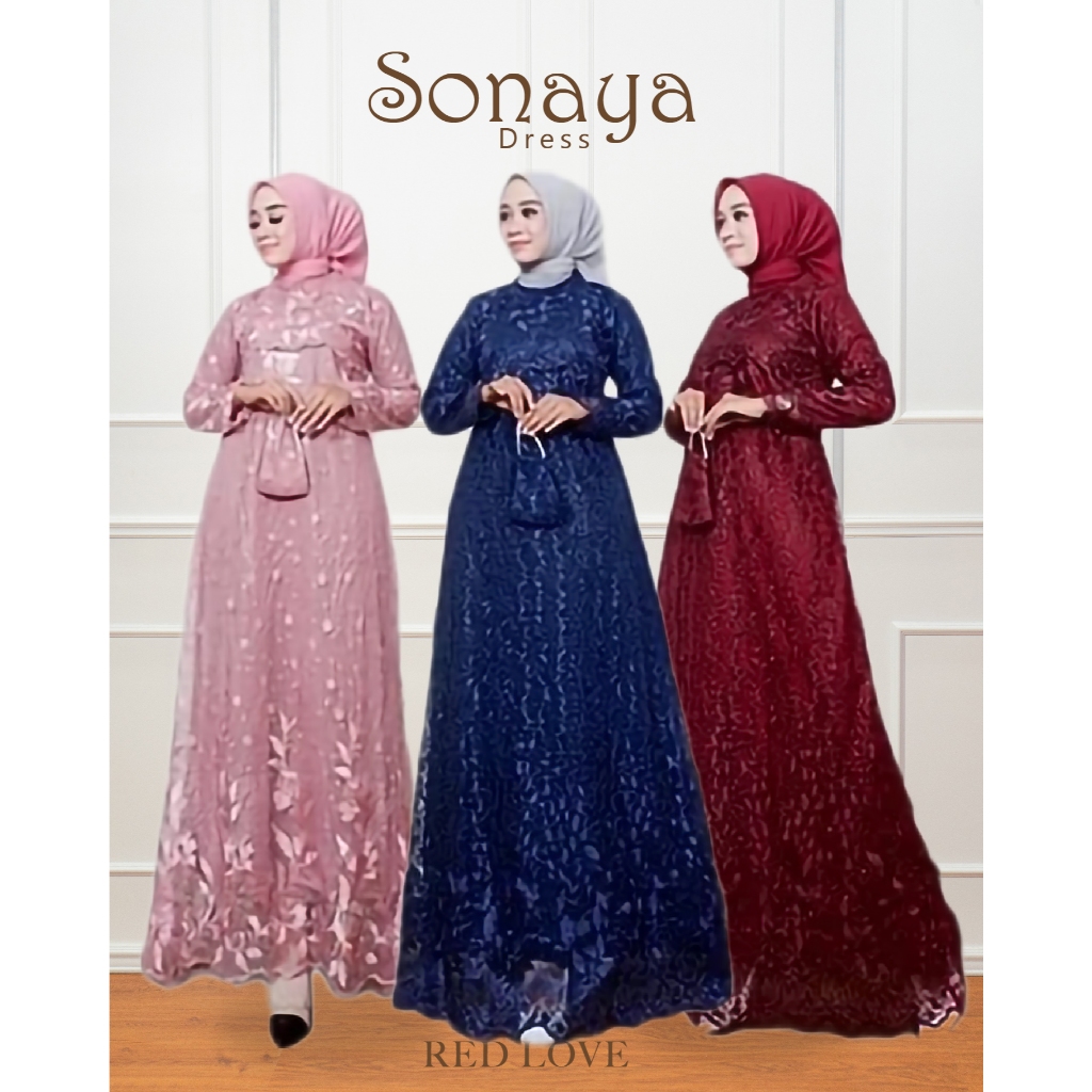 Jual Redlove - Gamis / Baju Muslim Sonaya Tile Mutiara Brukat | Shopee ...