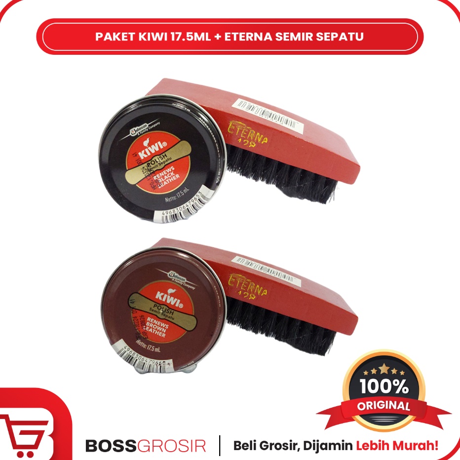 Jual GINAL Paket Semir Sepatu Kiwi Shoe Polish 175ml Eterna Sikat Semir ...