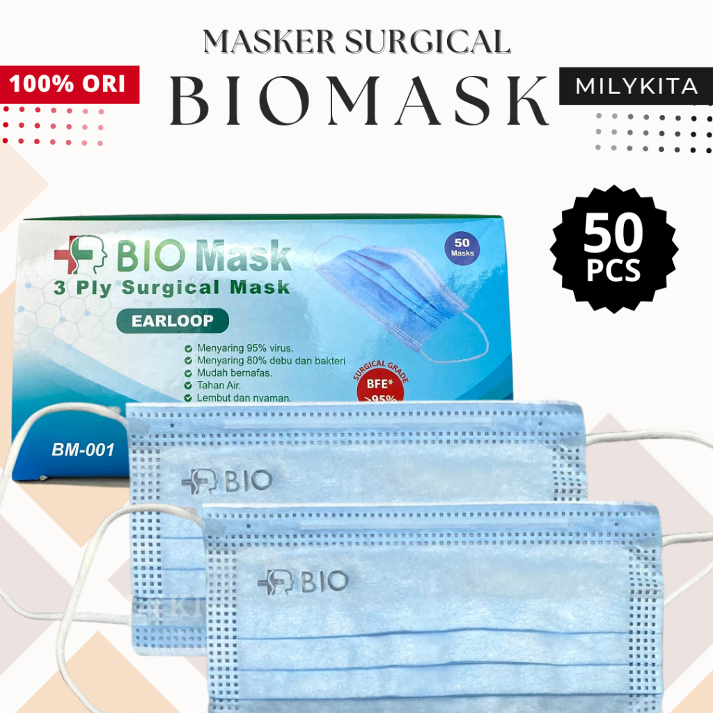 Jual BIOMASK MASK Masker Surgical / Masker Medis 3ply Earloop 1Box Isi ...