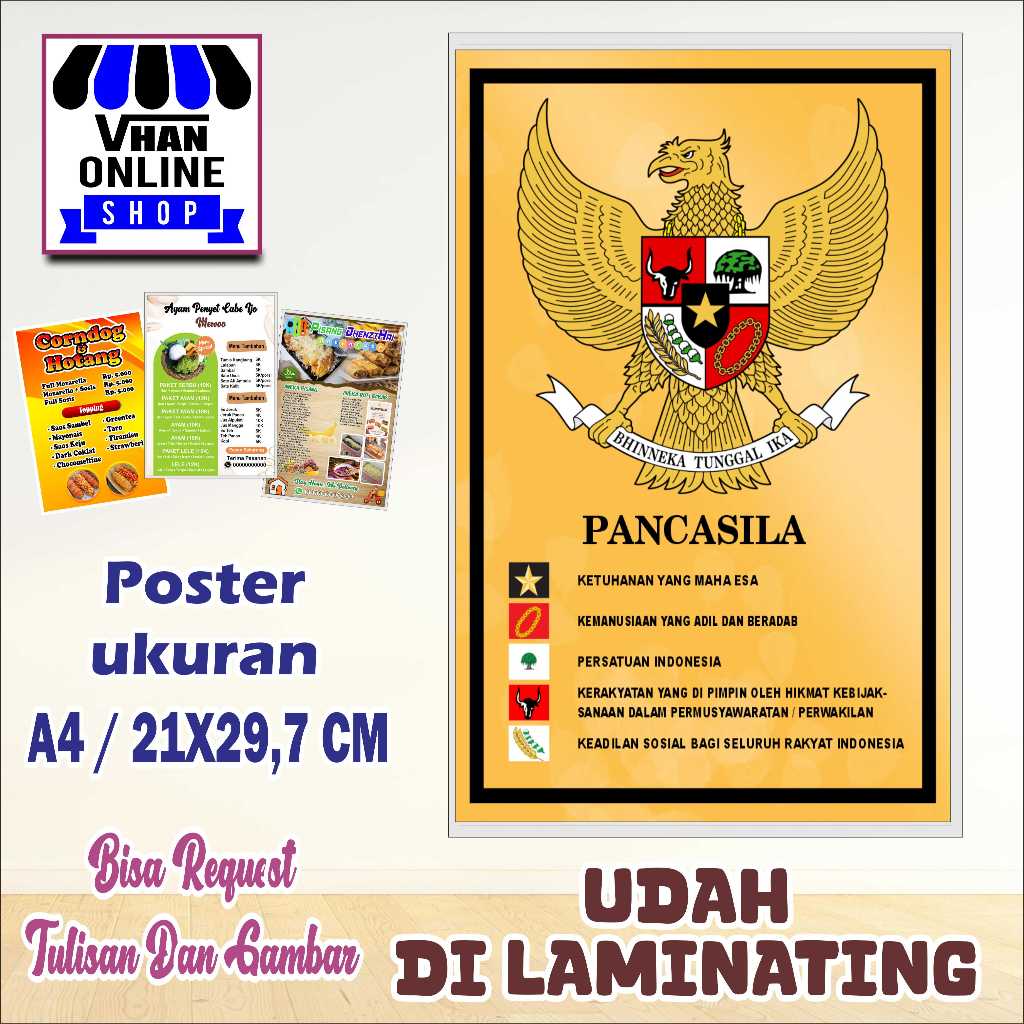 Jual Cetak Poster Atau Foto Pancasila Background Emas Keren Bagus ...