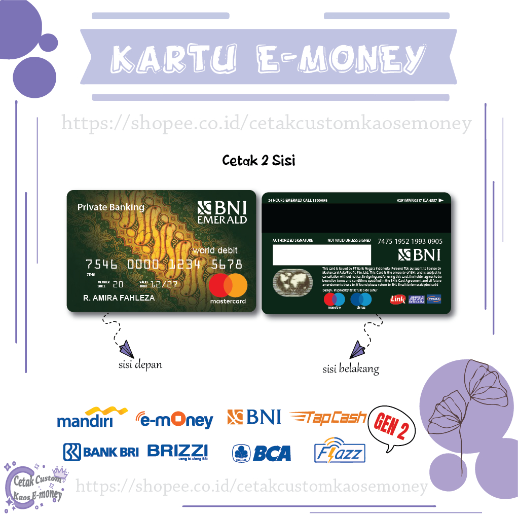 Jual KARTU E MONEY E TOLL CARD BNI EMERALD WORD MASTERCARD BATIK CARD ...