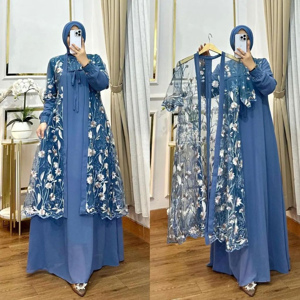 Jual Lucia Dress Bahan Ceruty Babydoll Mix Burkat Garden Gamis Burkat ...