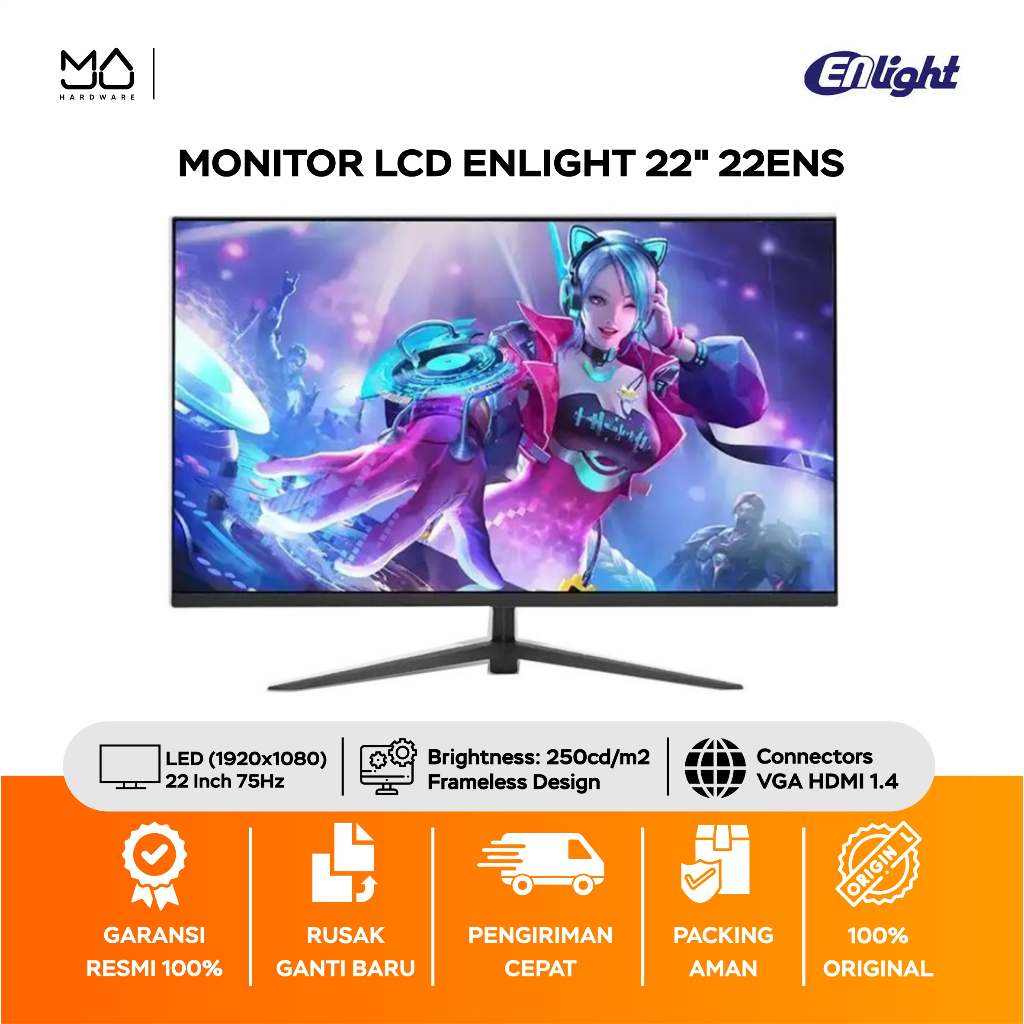 Jual Monitor ENLIGHT 22ENS-B 22″ VA FHD 2ms 75Hz Frameless Design ...