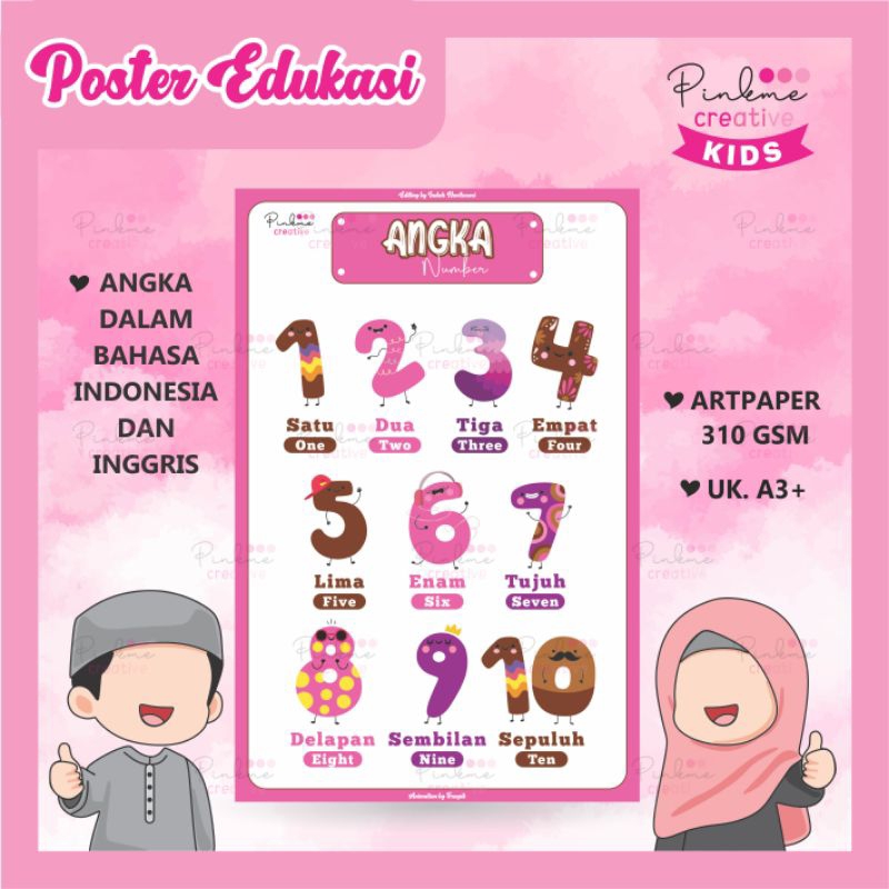 Jual POSTER EDUKASI ANAK ANGKA MENGENAL ANGKA INDONESIA INGGRIS ...