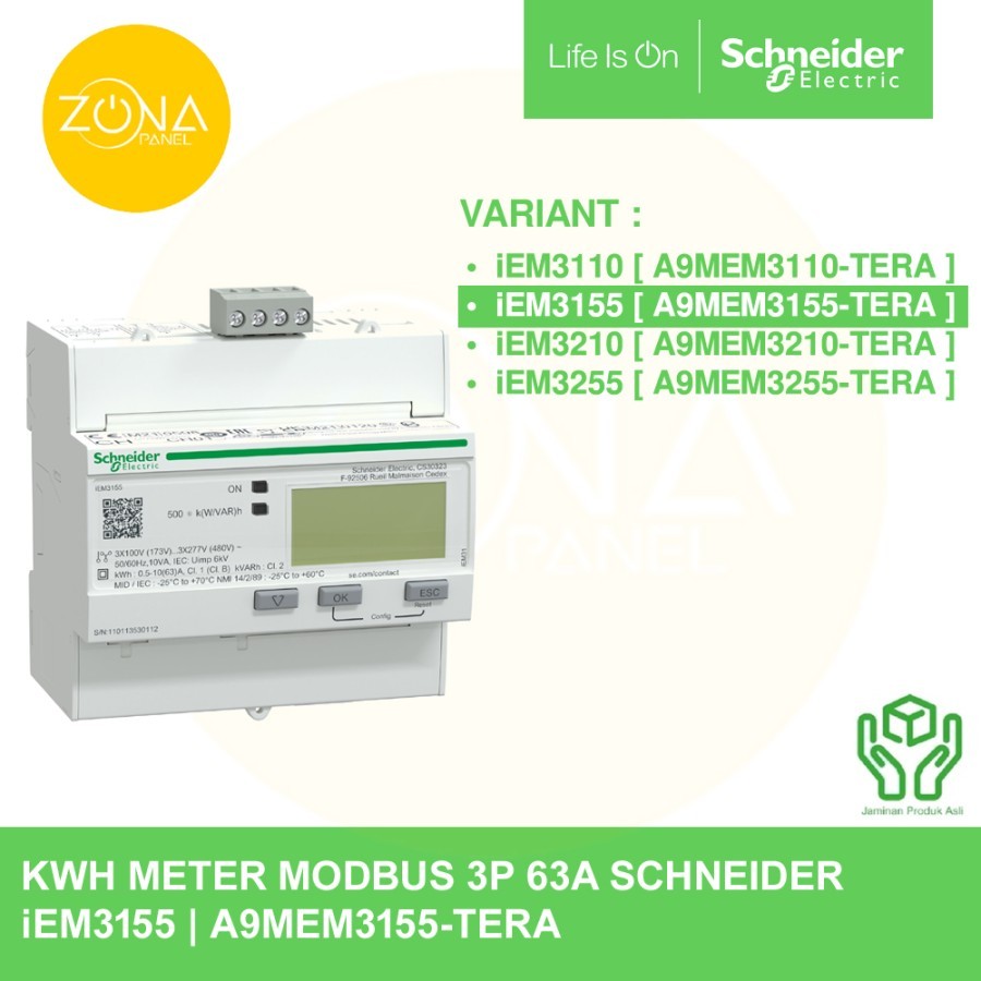 Jual KWH METER SCHNEIDER 3 PHASE MODBUS 63A DIRECT iEM3155 A9MEM3155 ...