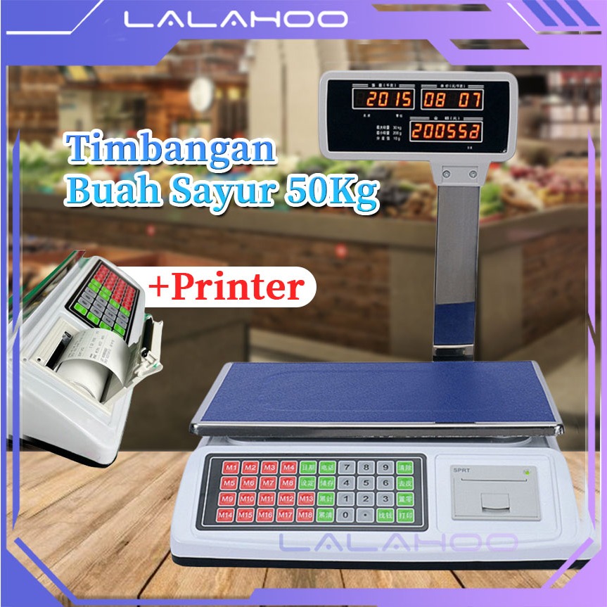Jual ⚡50Kg+Printer⚡Timbangan Digital Printer Elektronik Timbangan Buah ...