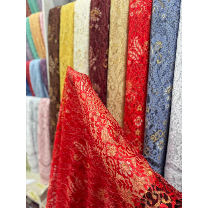 Jual kain kebaya mewah Lace Metalic Gold Copper | Shopee Indonesia