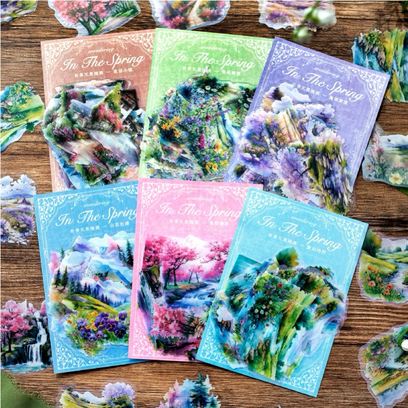 Jual (3CB) sticker transparan pemandangan alam taman bunga sungai river ...