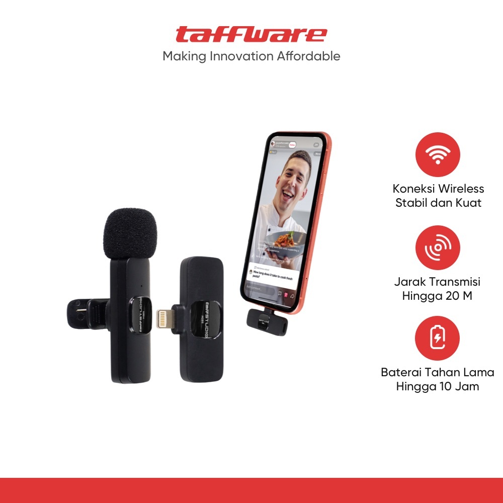 Jual TaffSTUDIO Wireless Lavalier Microphone Vlogger Lightning 2.4GHz ...