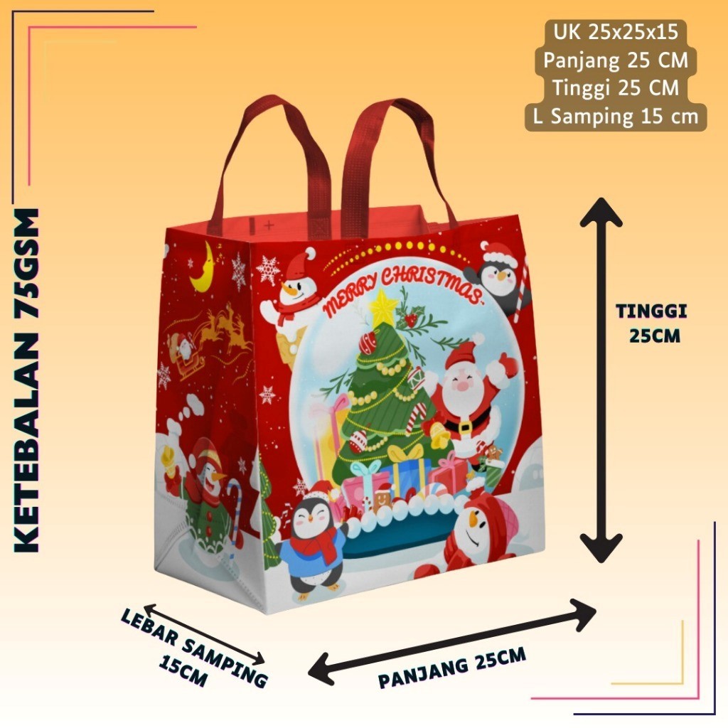 Jual (LUSINAN) Tas Laminasi / Tas Kain Natal Merry Christmas / Tas ...