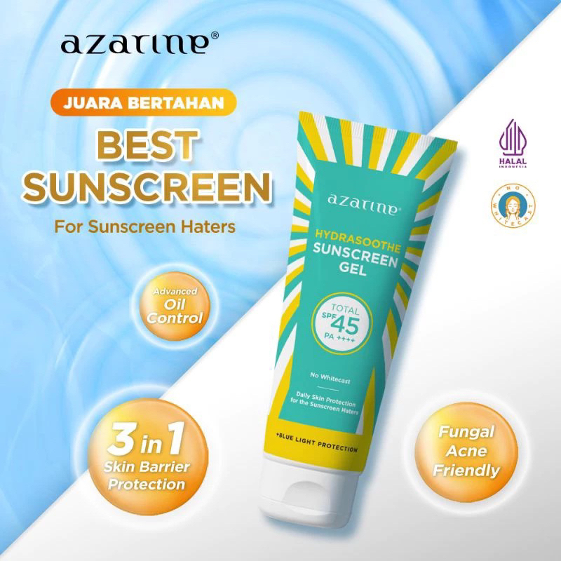 Jual Azarine SUNCREEN GEL SPF 45+++ 50ml HYDRASOOTHE | Shopee Indonesia