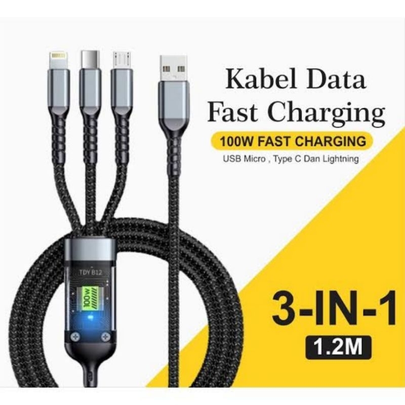 Jual KABEL DATA / KABEL CHARGER FAST CHARGING LED 3IN1 IPHONE MICRO ...