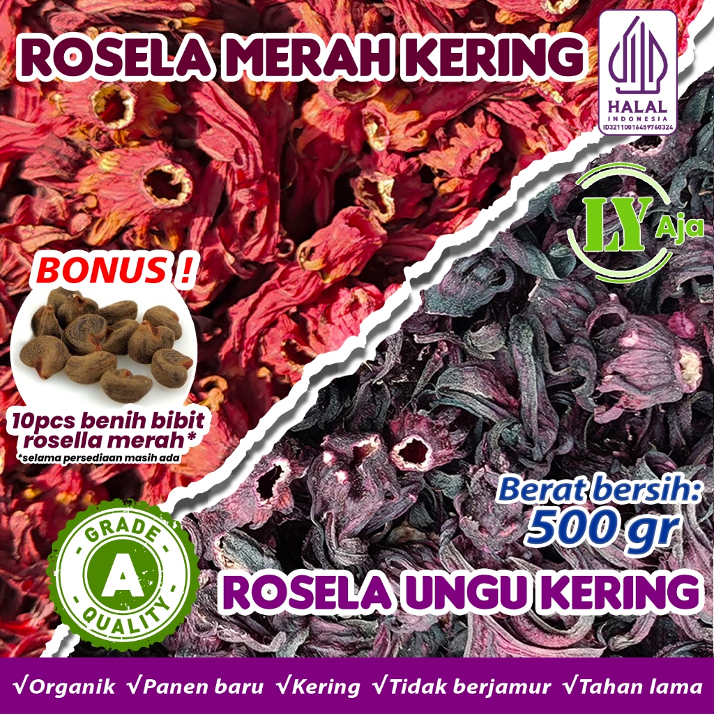 Jual Teh Bunga Rosela Merah & Ungu Kering LY Aja 500g – Teh Rosella ...
