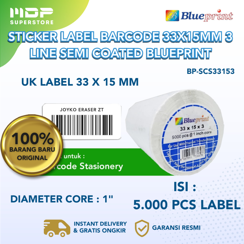 Jual Sticker Label Barcode 33x15mm 3 Line Semi Coated BLUEPRINT Core 1 ...