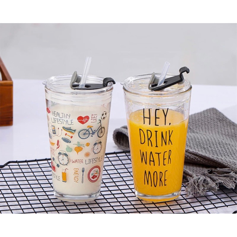 Jual (baru) GELAS MOTIF KARAKTER Tumblr Kaca Bening Gelas Mug Gelas ...