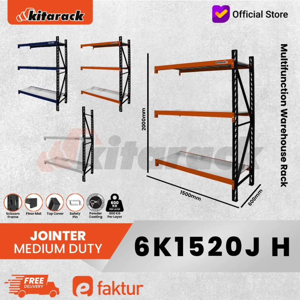 Jual Rak Gudang Besi 600kg 2M P. 1.5M Rack Gudang 4 Susun Jointer Rak ...