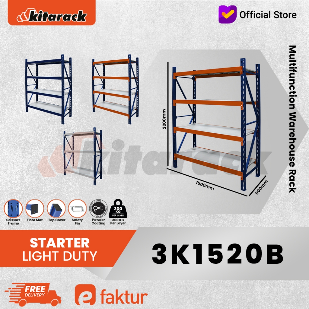 Jual Rak Gudang Besi 300kg 2 Meter Panjang 1.5M Rack Gudang 4 Susun ...