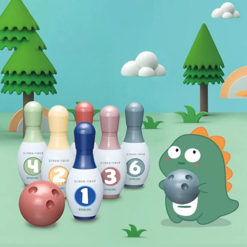 Jual 1008 mainan bowling motif dinosaur anak"/mainan bowling dinosaur 1 ...