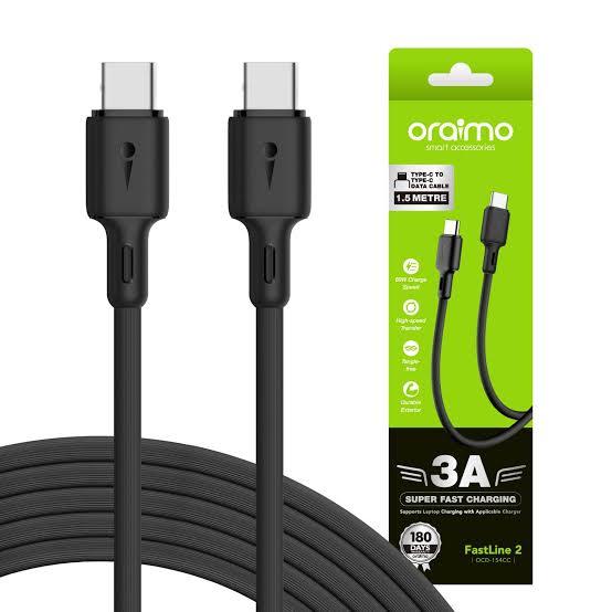 Jual Kabel Data Oraimo TYPE-C TO TYPE-C Speedline OCD-154CC 65W 20V 3.25A Data Cable | Shopee ...
