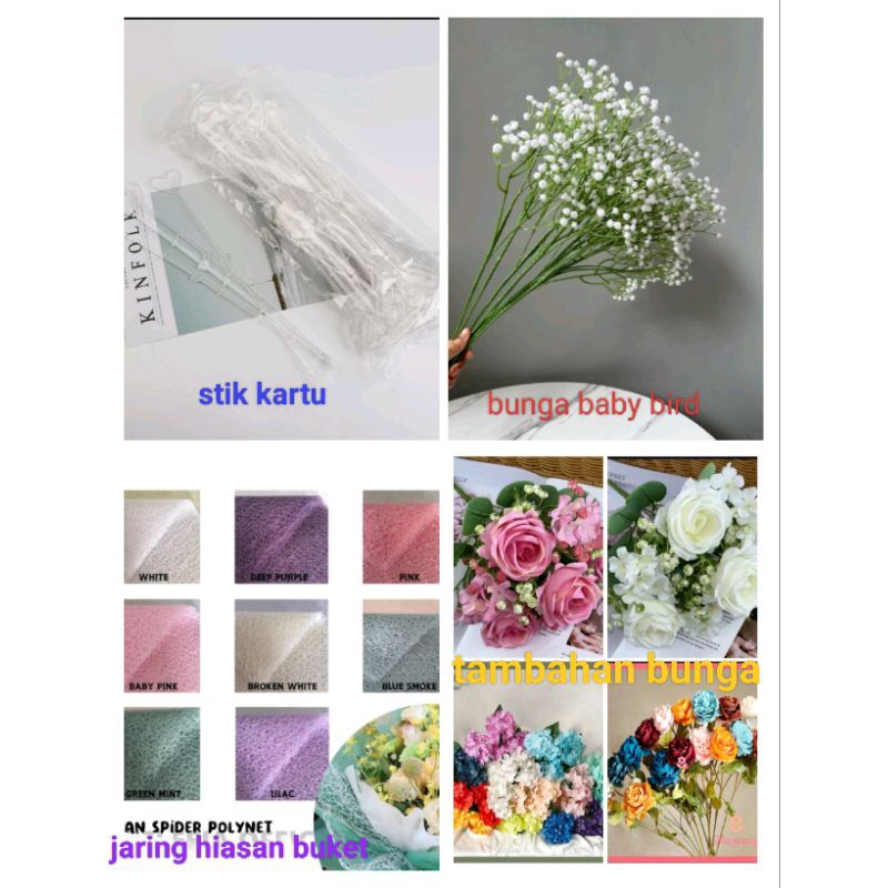 Jual Tambahan bunga untuk buket,jaring buket,kartu ucapan ,stik kartu ...