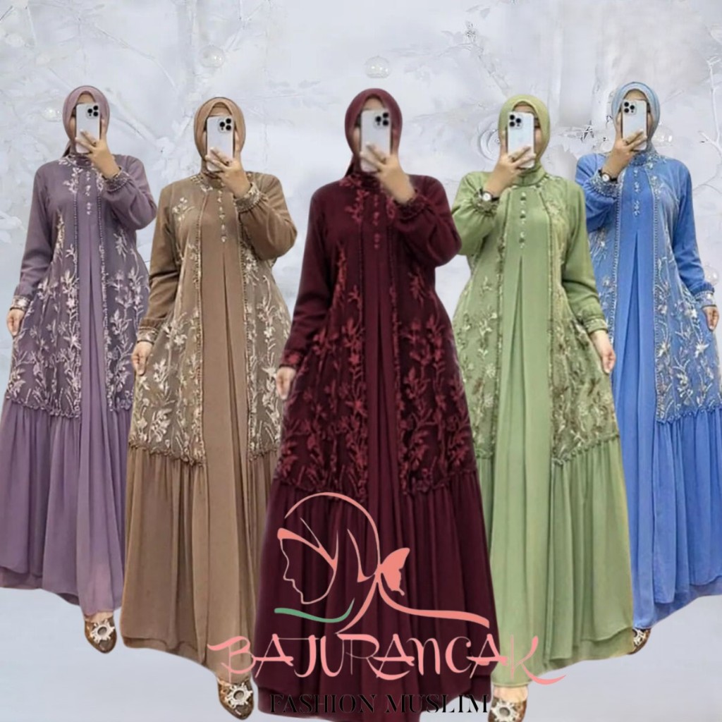Jual Baju Gamis Brokat, Pesta Mewah Kondangan Terbaru 2025 Bahan Ceruty Babydoll Aplikasi ...