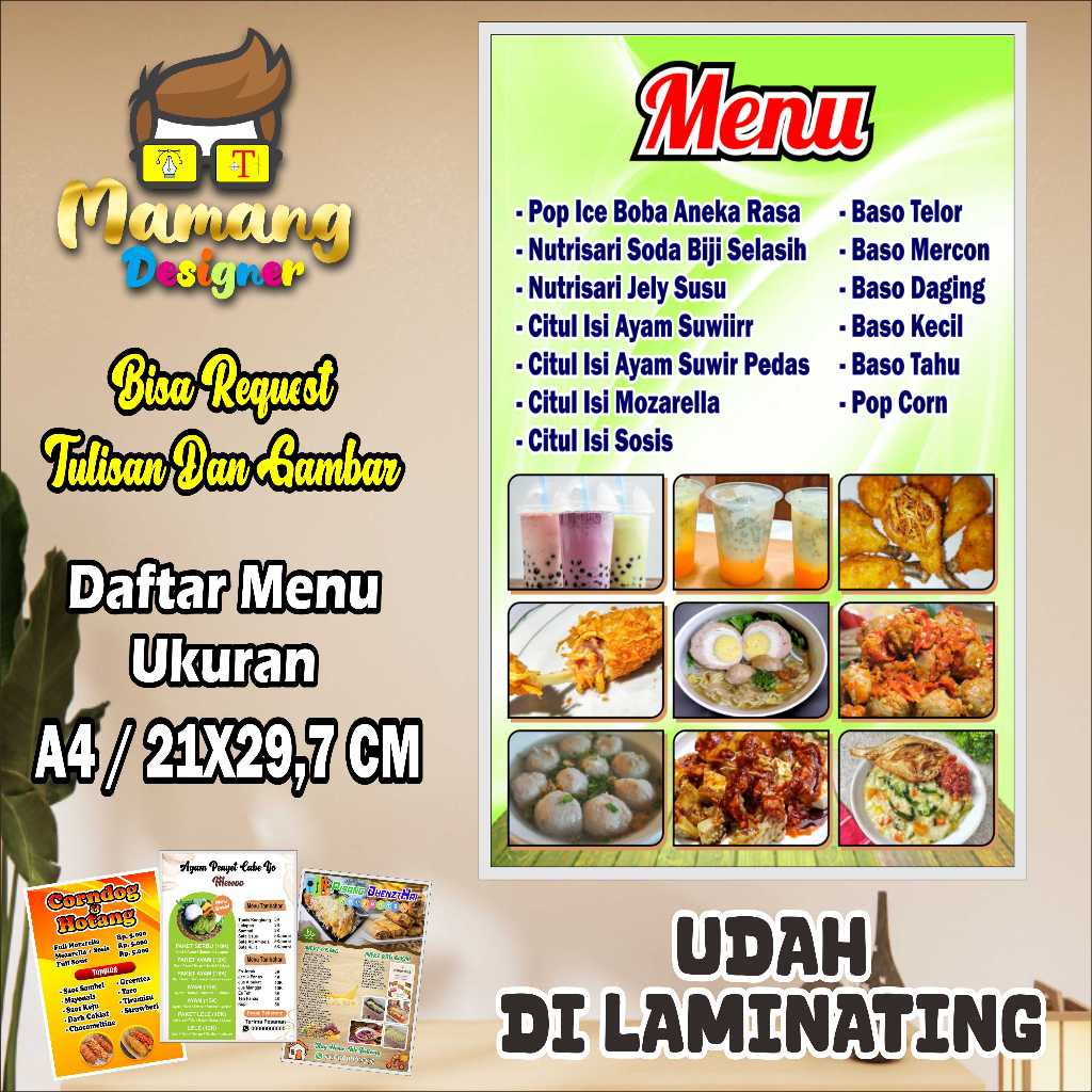 Jual Cetak Poster Daftar Menu Warung Makanan Dan Minuman bb | Shopee ...