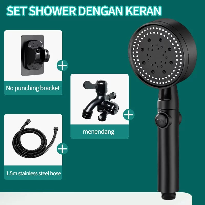 Jual 3In 1 Kepala Shower Set Mandi Hitam Premium Shower Head Set 5 Mode Adjustable Shower Dengan ...