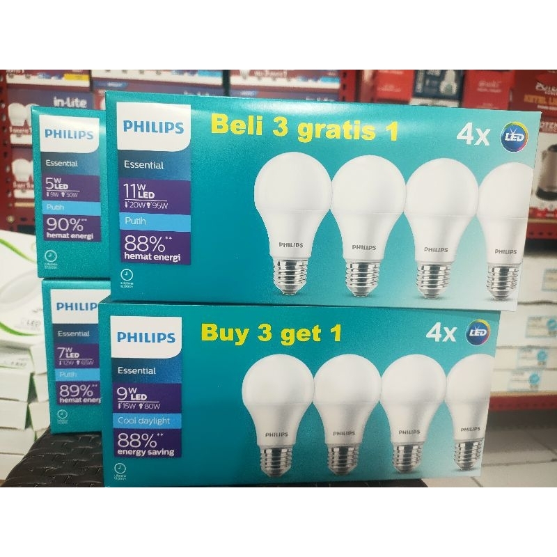 Jual Lampu LED Philips Essential paket 5 7 9 11 watt Multipack Ess beli 3 gratis 1 | Shopee ...