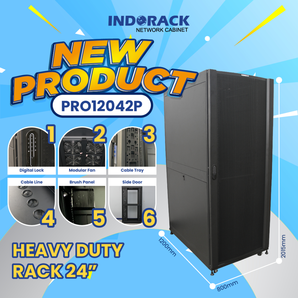Jual Rack INDORACK Heavy Duty PRO12042P Perforated Rak 42U 24" Depth ...