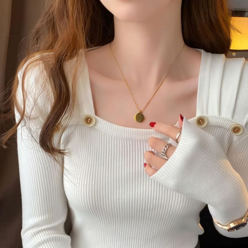 Jual ATASAN RAJUT Wanita Kaos Lengan Panjang Square Uneck Style Korean Knit Rajut Premium Import ...