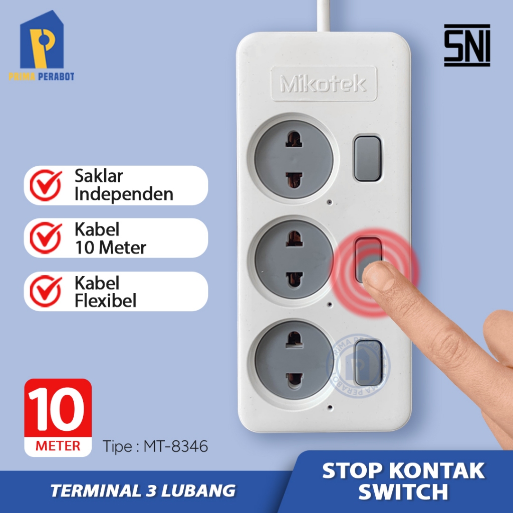 Jual Stop Kontak Switch Terminal Listrik 3 Lubang 10 Meter Mikotek MT ...
