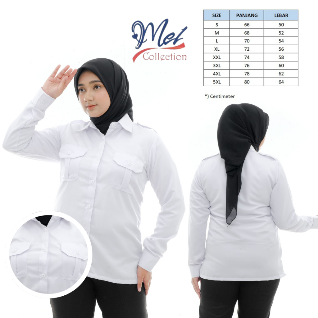 Jual [PREMIUM] Baju Dinas PNS Putih Wanita Kemeja Pdh Safari Lengan Panjang / Bahan High Twist ...
