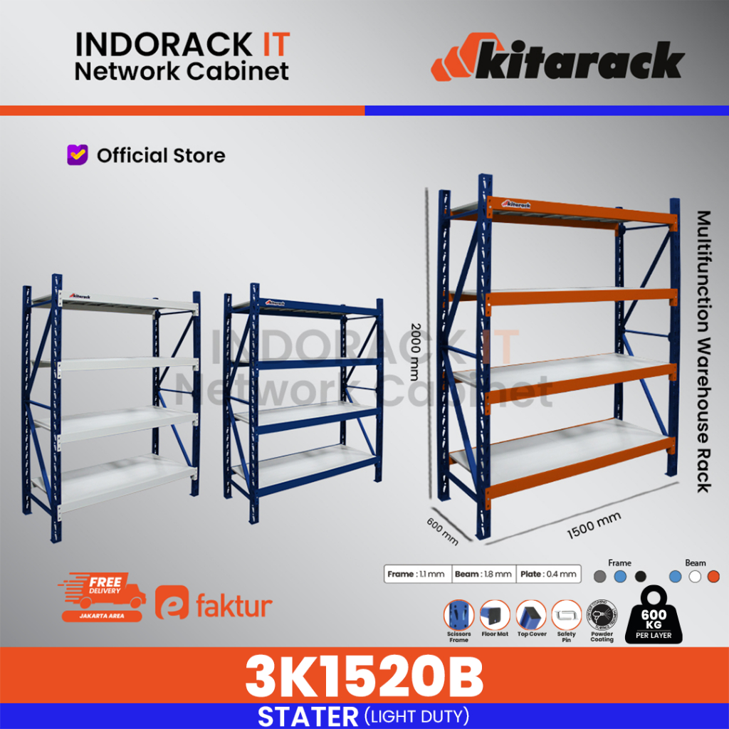 Jual KITARACK Rak Gudang Besi 300kg 2 Meter Panjang 1.5M Rack Gudang 4 ...