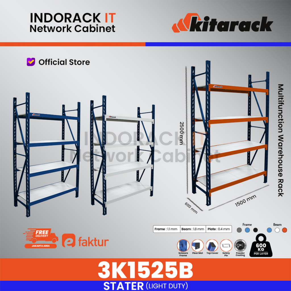 Jual KITARACK Rak Gudang Besi 300kg 2.5 Meter Panjang 1.5M Rack Gudang ...