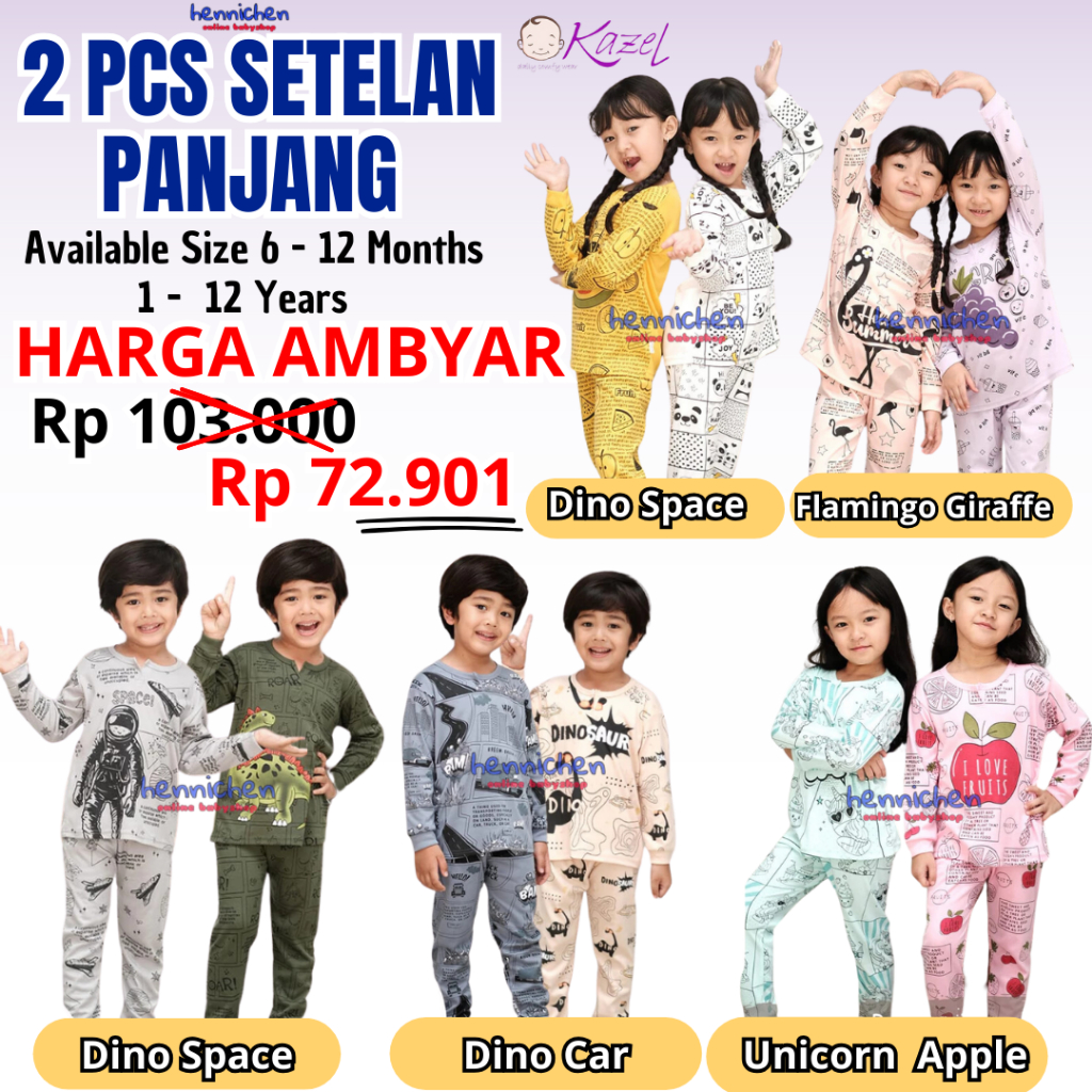 Jual SALE HARGA AMBYAR Kazel x Zebe Piyama Boy Girl Edition Baju Anak Piyama Setelan Baju ...