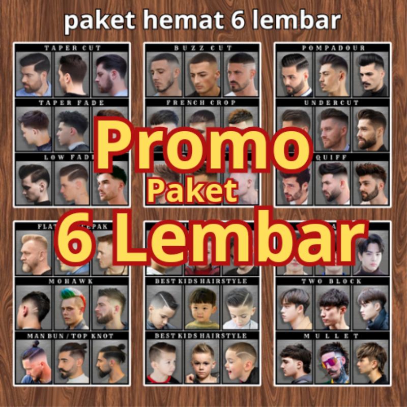 Jual PROMO 6 LEMBAR Poster barbersop poster pangkas rambut model rambut ...