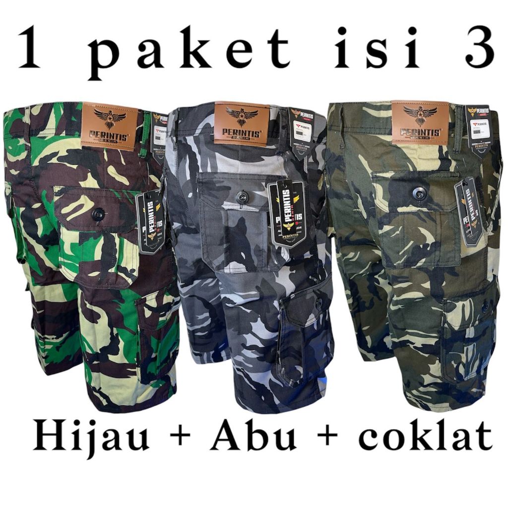 Jual 1 paket isi 3 celana loreng army pria - celana loreng cargo pendek ...