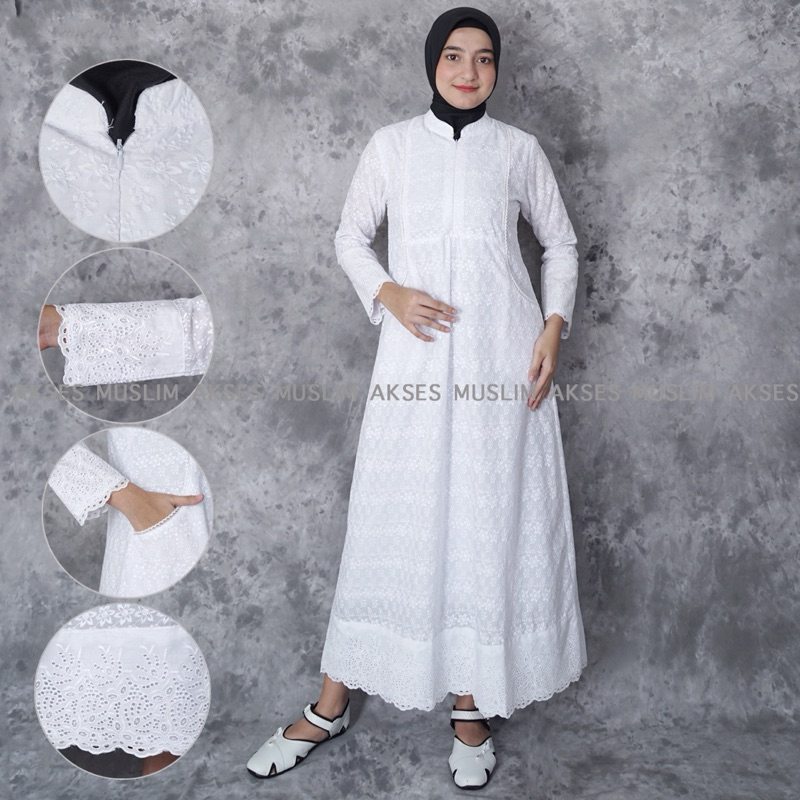 Jual Gamis Putih Wanita Gamis Ihrom Wanita Katun Bordir Renda Premium ...