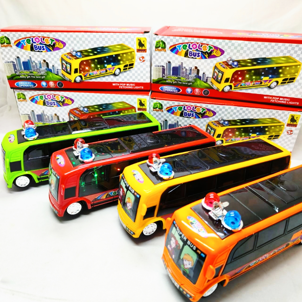 Jual Mainan Mobil Bus Telolet Ada Suara dan Lampu 5D 368B-6 Bump N Go ...