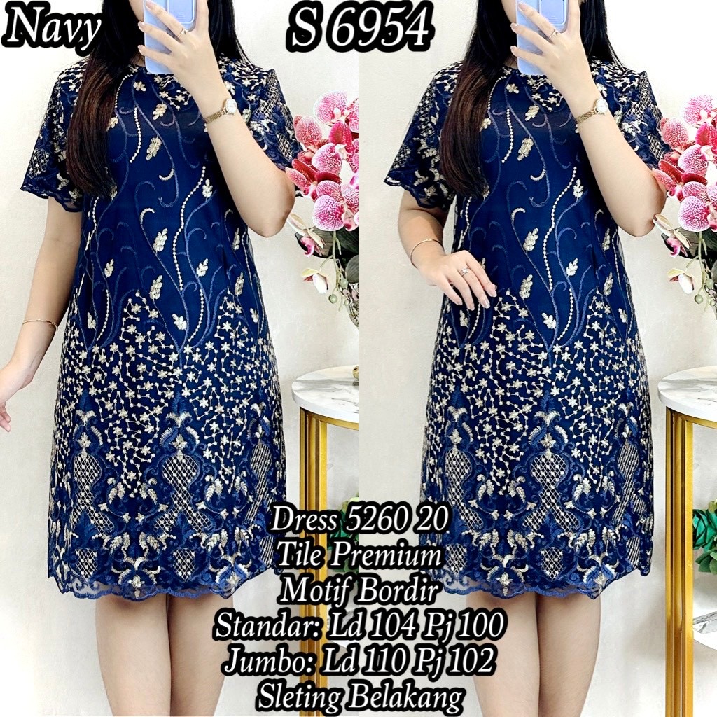 Jual 6954 #Dress Tile Bordir Full Bunga Ukuran Standar - Jumbo | Shopee ...