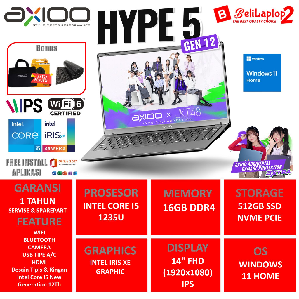 Jual Laptop Kerja AXIOO Hype 5 (G12) Intel Core i5 1235U RAM 32GB SSD 512GB 14"Full HD IPS Win ...