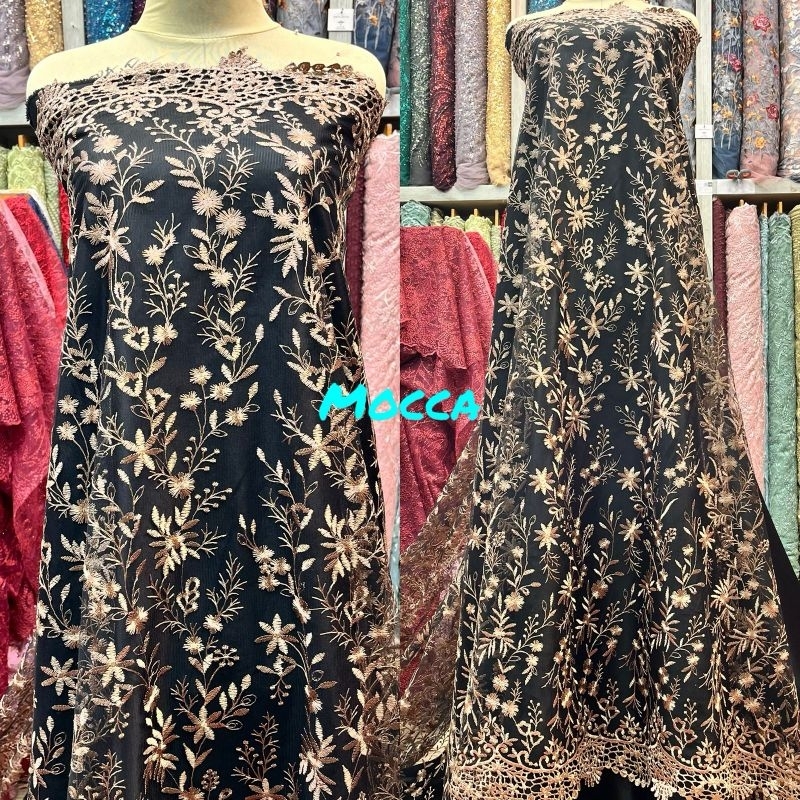 Jual Sale... Bahan Kebaya Brokat Tile Embroidery Skin Warna Dasar Hitam ...