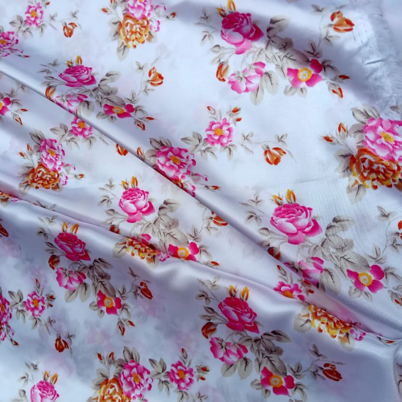 Jual Kain - Kain Satin Silk Motif Bunga Import - Kain Satin Silk - Kain ...