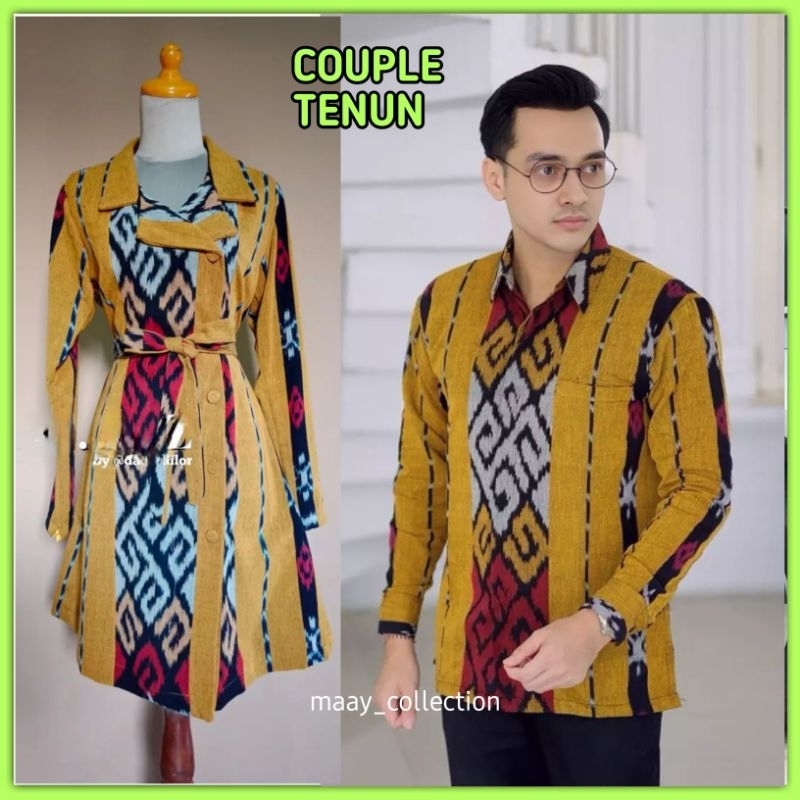 Jual Baju set couple tenun etnik jepara motif toraja ntt kalimantan warna kuning lengan panjang ...