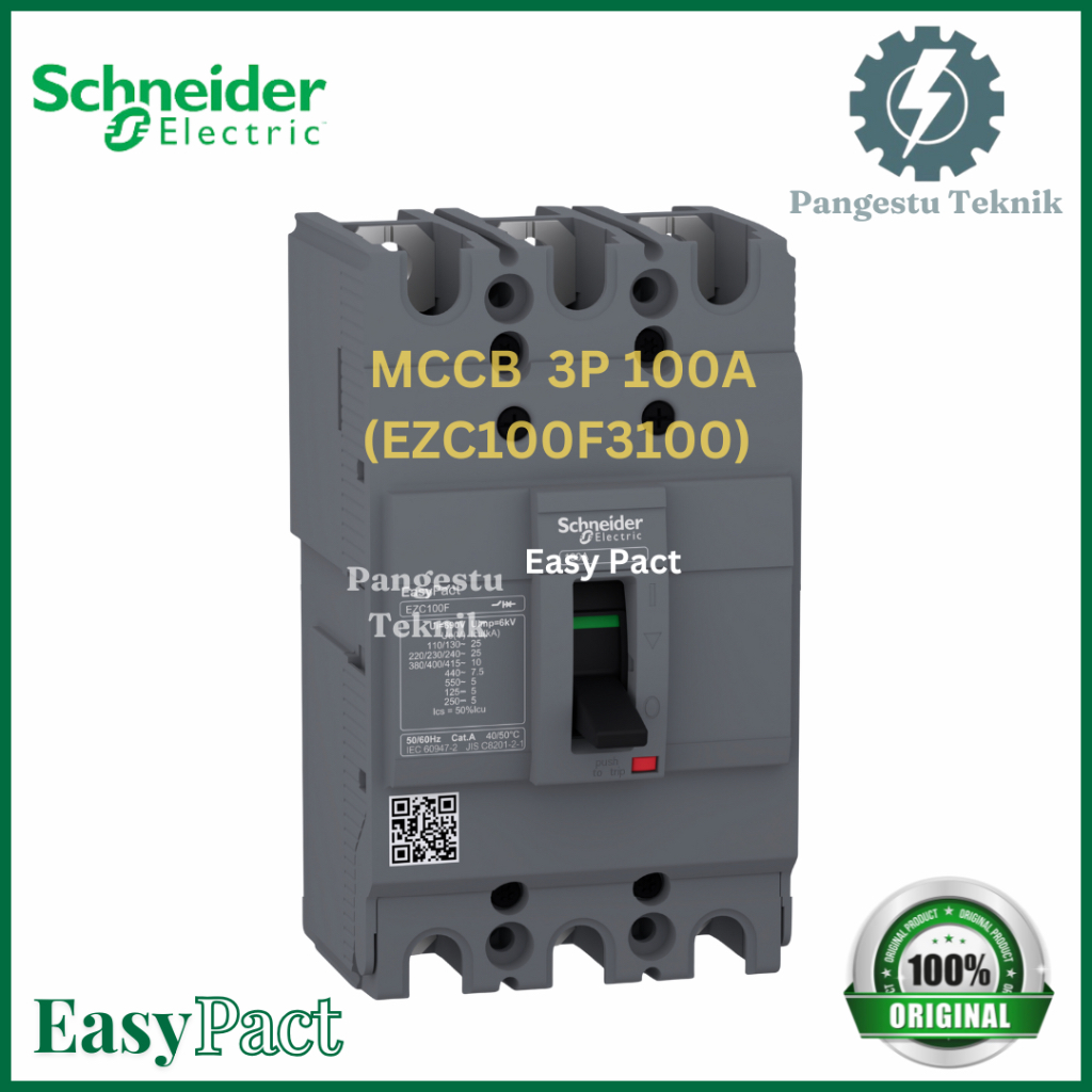 Jual MCCB EASYPACT 3P 100A / EZC100F3100 / 3 Phase 100A / BREAKER SCHNEIDER (100% ORI) | Shopee ...