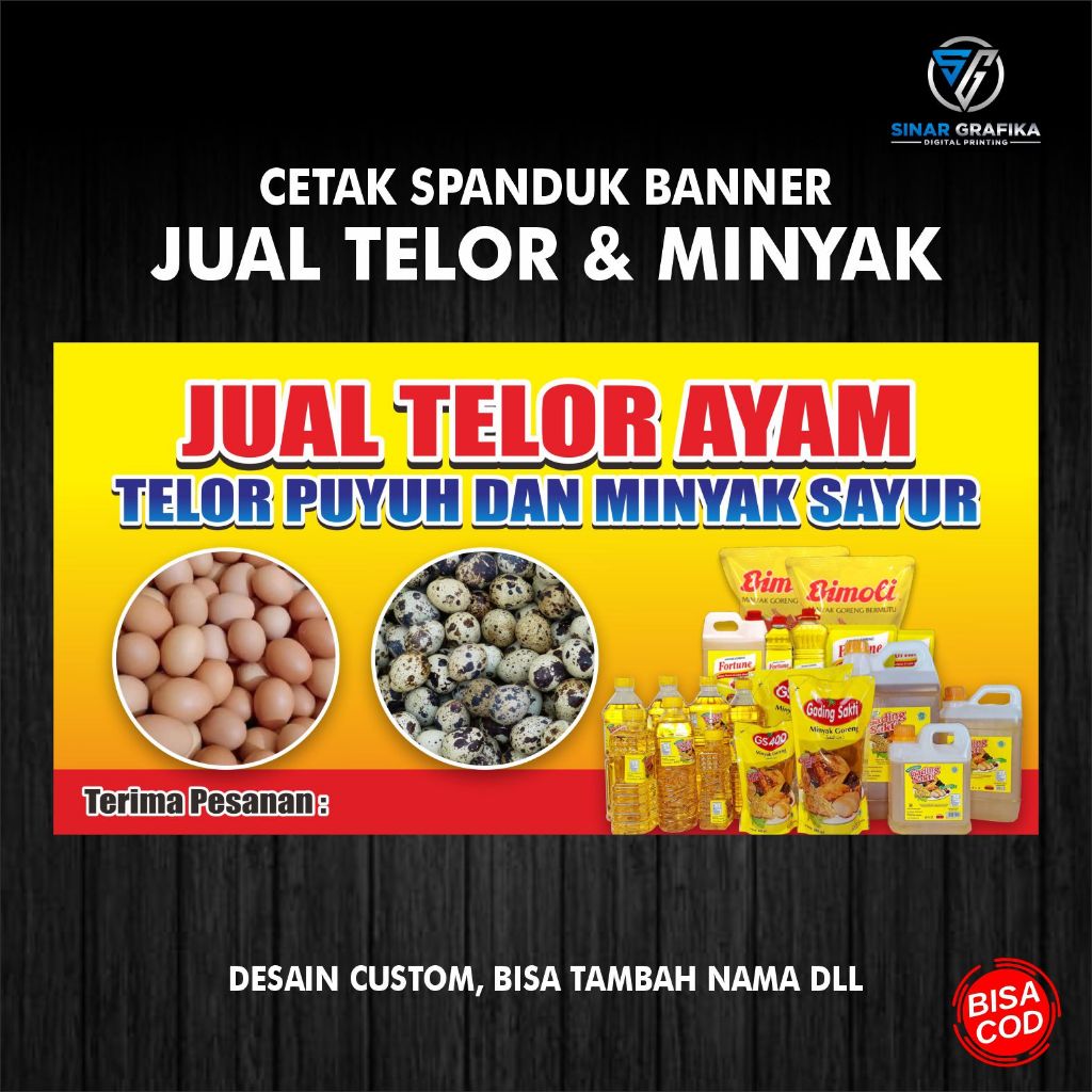 Jual Spanduk Banner Jual Telor & Minyak, bisa request Desain | Shopee ...