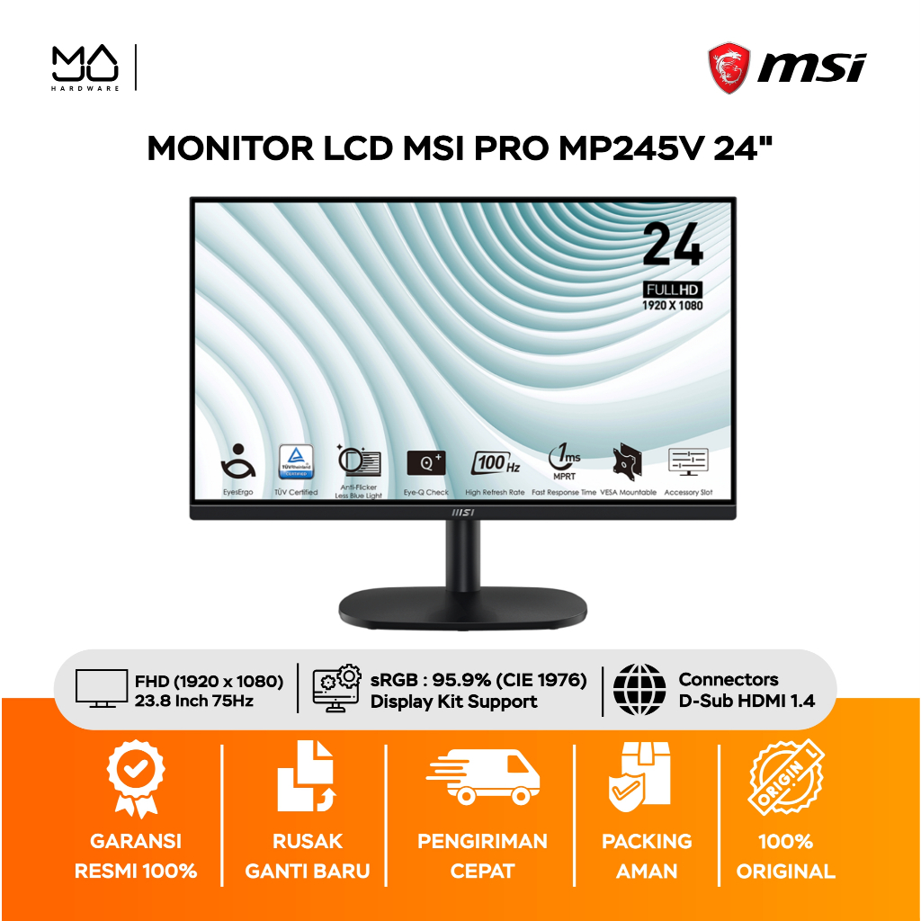 Jual Monitor MSI PRO MP245V 23.8 Inch FHD 100Hz - Garansi Resmi ...