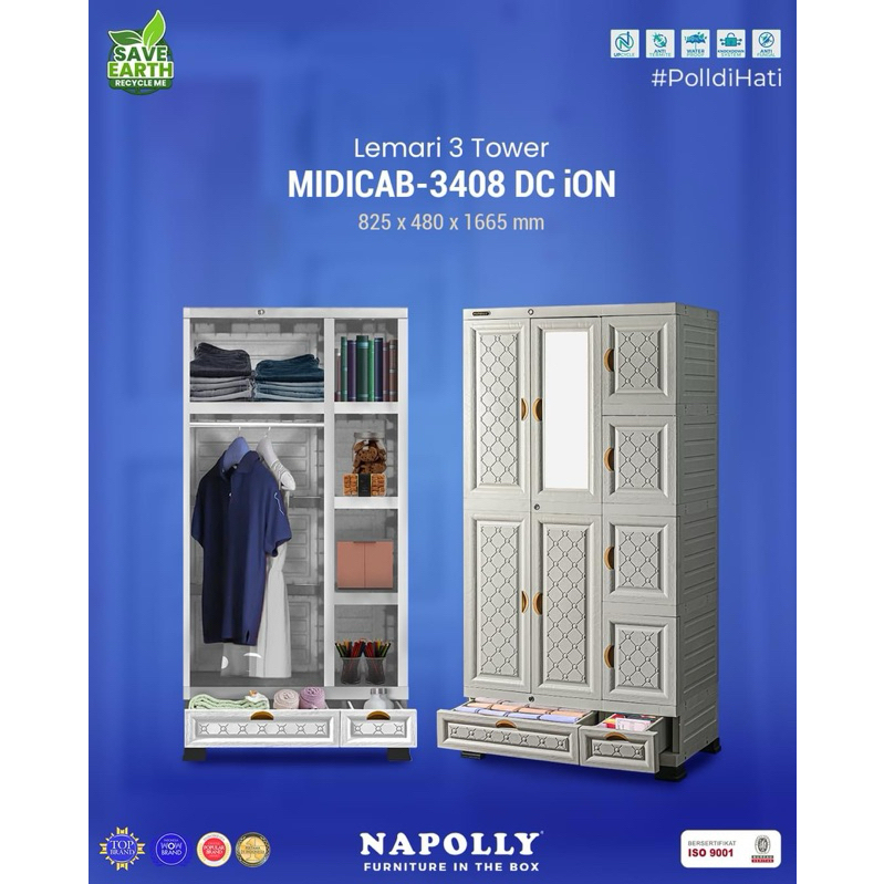 Jual LEMARI PLASTIK NAPOLLY PINTU 3 MIDICAB 3408 MURAH | Shopee Indonesia