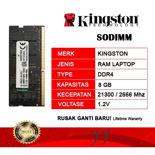 Jual MEMORY KINGSTON SODIMM DDR4 8GB PC2666 | Shopee Indonesia