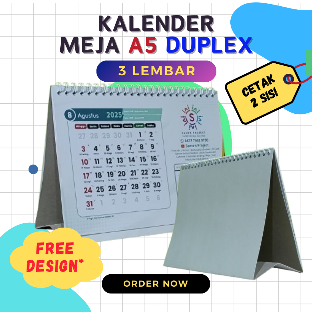 Jual Cetak Kalender Meja Duduk A5 Duplex Spiral Custom 3 Lembar 2 sisi ...